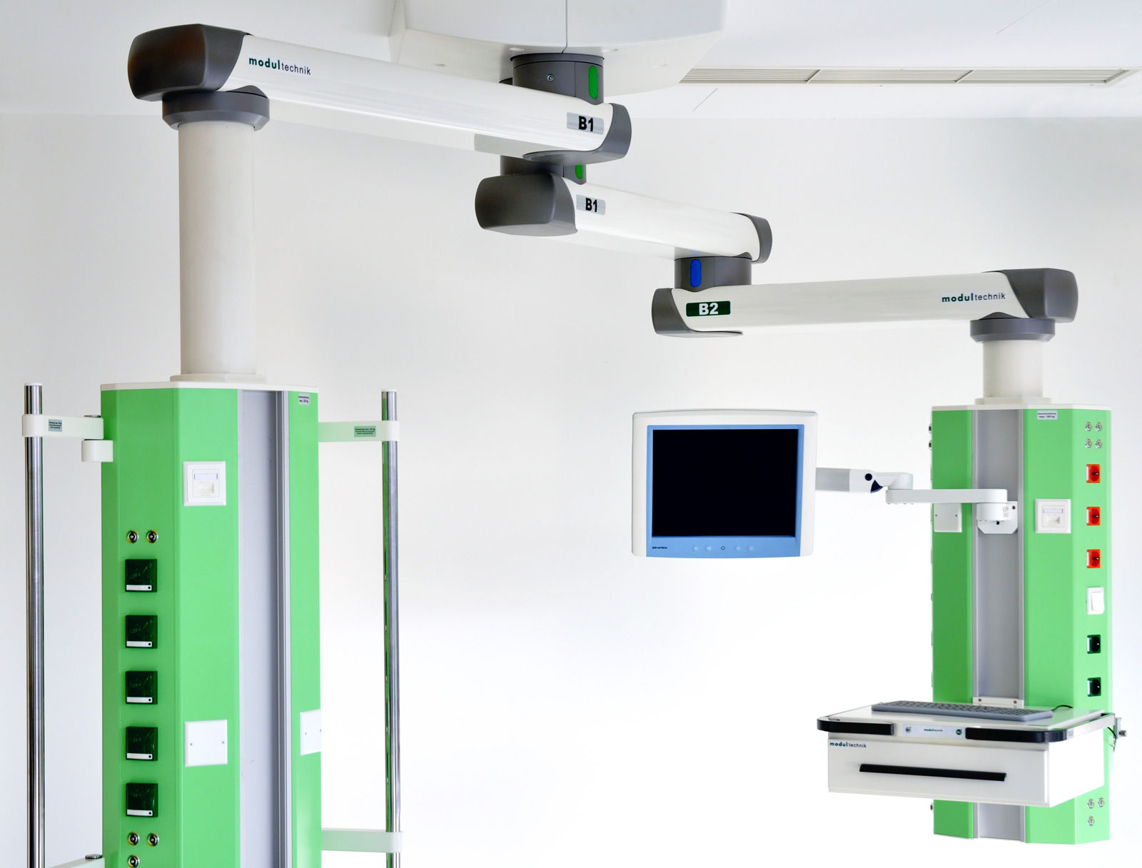 Doppelverteilerarm - moduversa - Modul technik - deckenmontiert / mit Säule / mit Gelenk